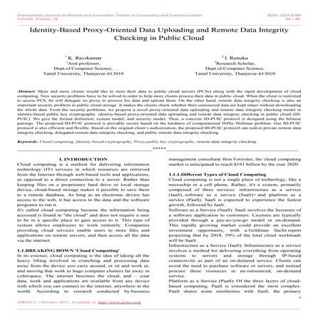 Identity Based Proxy Oriented Data Uploading And Remote Data Integrity Checking In Public Cloud