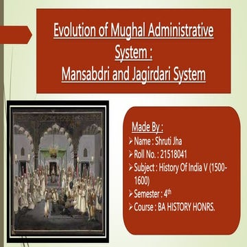 Evolution of Mughal Administrative System : Mansabdri and Jagirdari ...