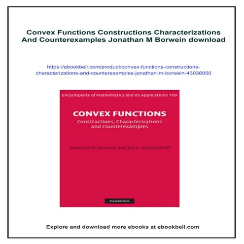 Convex Functions Constructions Characterizations And Counterexamples Jonathan M Borwein | PDF