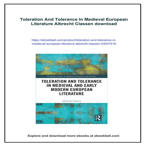 Toleration And Tolerance In Medieval European Literature Albrecht ...