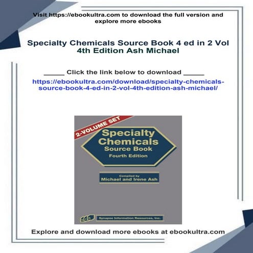 Specialty Chemicals Source Book 4 ed in 2 Vol 4th Edition Ash Michael | PDF