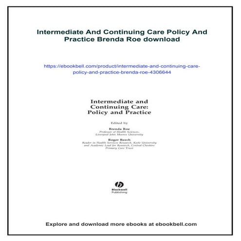 Intermediate And Continuing Care Policy And Practice Brenda Roe | PDF