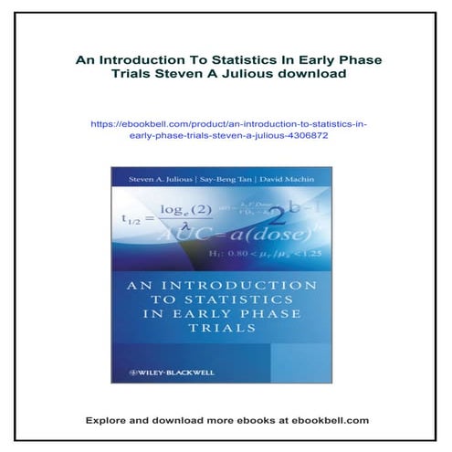 An Introduction To Statistics In Early Phase Trials Steven A Julious | PDF