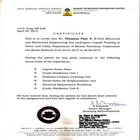 bpcl unpaid training | PDF