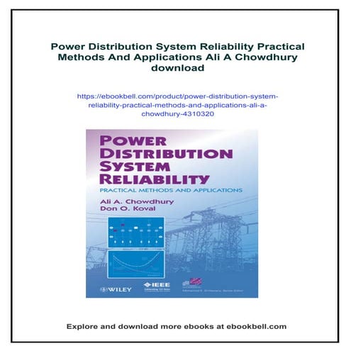 Power Distribution System Reliability Practical Methods And Applications Ali A Chowdhury | PDF