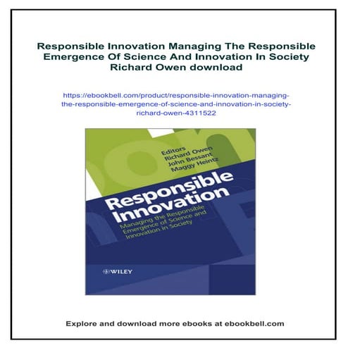Responsible Innovation Managing The Responsible Emergence Of Science
