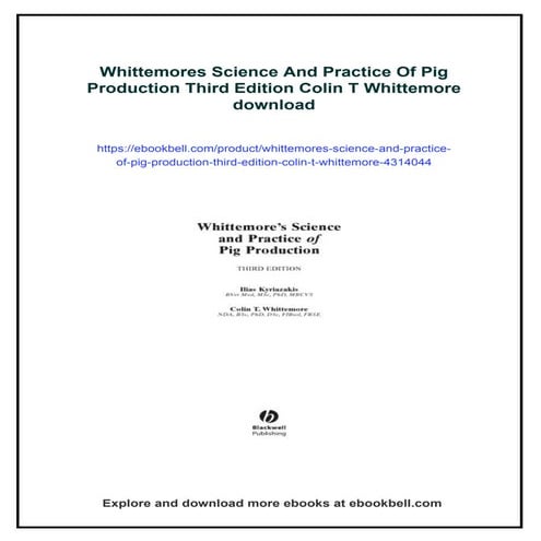 Whittemores Science And Practice Of Pig Production Third Edition Colin ...