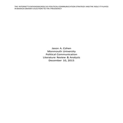 Jason A. Cohen - Political Communication Literature Review and Analysis ...
