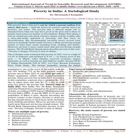 Poverty in India A Sociological Study | PDF