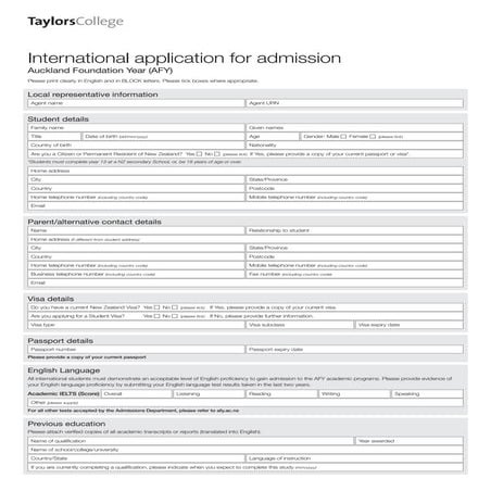 AUT University 21600 auckland foundation year application form 2016 ...