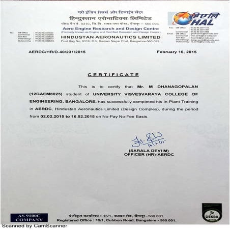 Dhanagopalan_Internship_HAL | PDF