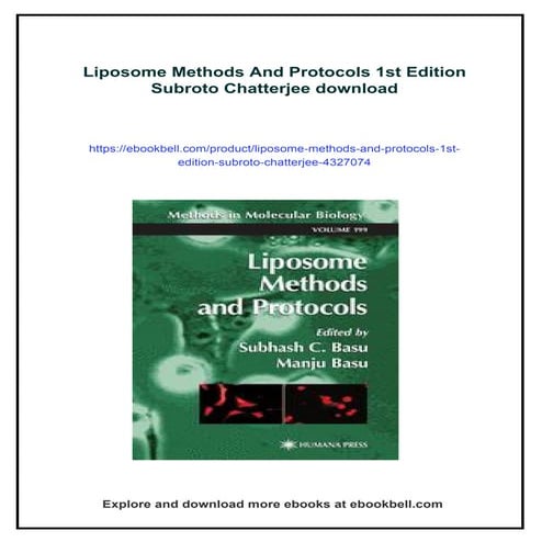 Liposome Methods And Protocols 1st Edition Subroto Chatterjee | PDF