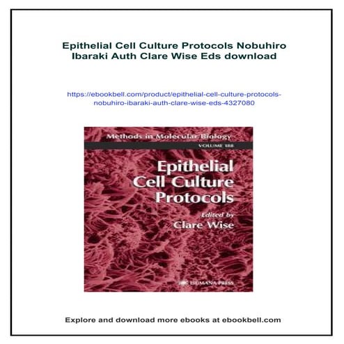 Epithelial Cell Culture Protocols Nobuhiro Ibaraki Auth Clare Wise Eds | PDF