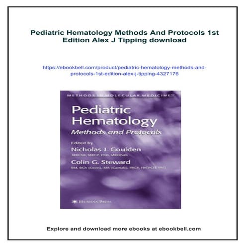 Pediatric Hematology Methods And Protocols 1st Edition Alex J Tipping | PDF