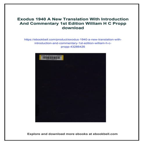 Exodus 1940 A New Translation With Introduction And Commentary 1st ...