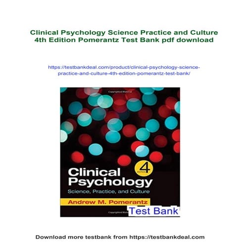 Clinical Psychology Science Practice and Culture 4th Edition Pomerantz ...