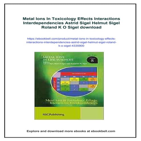 Metal Ions In Toxicology Effects Interactions Interdependencies Astrid ...
