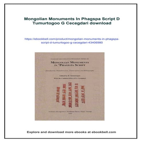 Mongolian Monuments In Phagspa Script D Tumurtogoo G Cecegdari | PDF