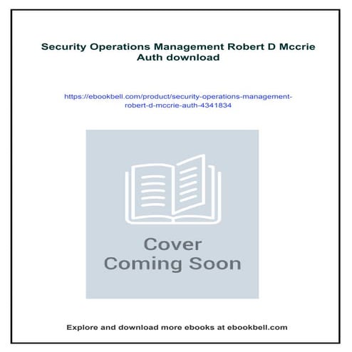 Security Operations Management Robert D Mccrie Auth | PDF