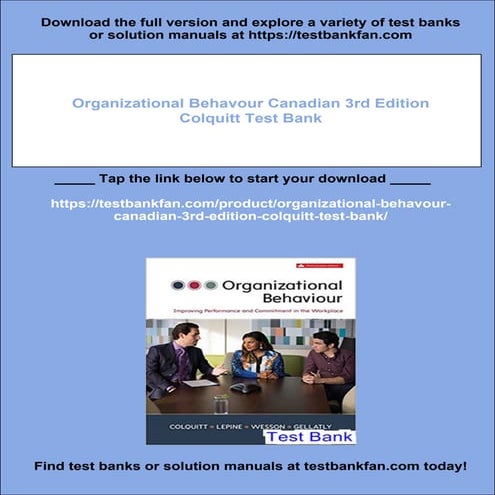 Organizational Behavour Canadian 3rd Edition Colquitt Test Bank | PDF