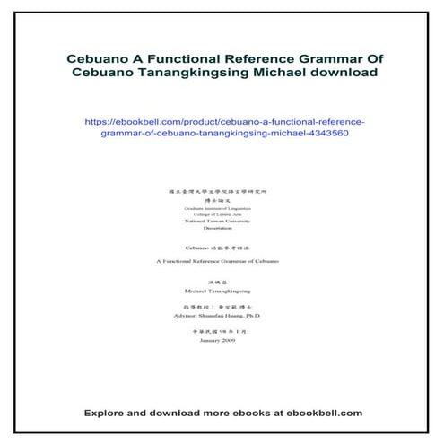 Cebuano A Functional Reference Grammar Of Cebuano Tanangkingsing ...