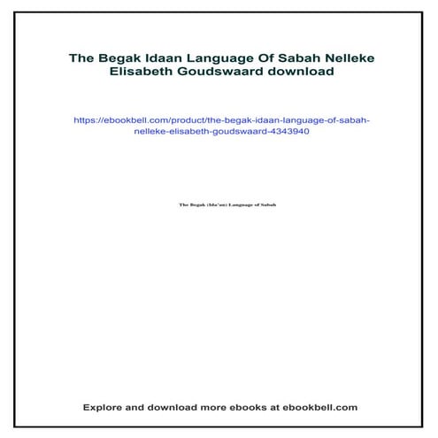 The Begak Idaan Language Of Sabah Nelleke Elisabeth Goudswaard | PDF