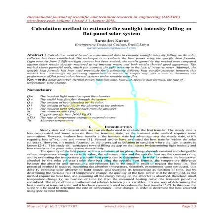 Calculation method to estimate the sunlight intensity falling on flat ...