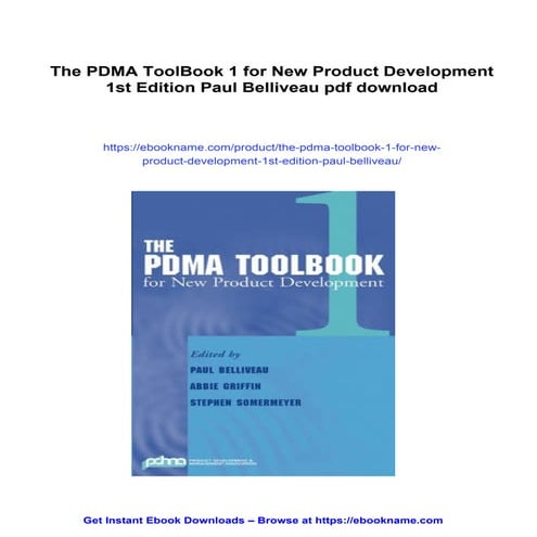 The PDMA ToolBook 1 for New Product Development 1st Edition Paul ...