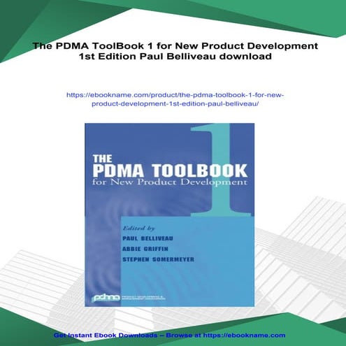 The PDMA ToolBook 1 for New Product Development 1st Edition Paul Belliveau | PDF