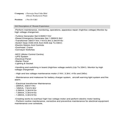 Perwaja Steel Job Scop | DOC | Home Appliances | Home & Garden