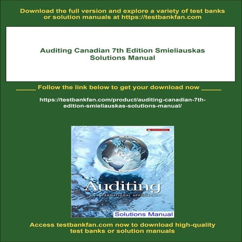 Auditing Canadian 7th Edition Smieliauskas Solutions Manual | PDF