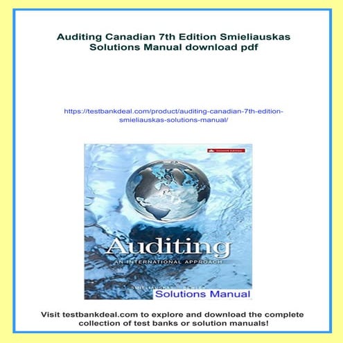 Auditing Canadian 7th Edition Smieliauskas Solutions Manual | PDF