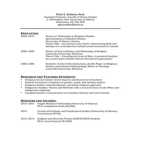 Paul Gareau.Professional CV [English].2016
