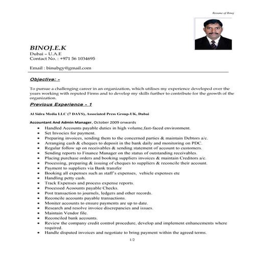Resume of Binoj BGY | PDF