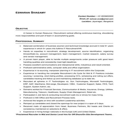 Eswaran - Recruitment - MBA(B.E) | PDF