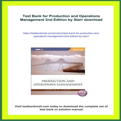 Test Bank for Production and Operations Management 2nd Edition by Starr ...