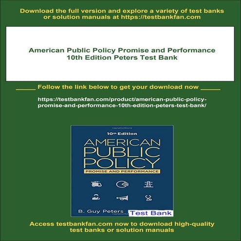 American Public Policy Promise and Performance 10th Edition Peters Test ...