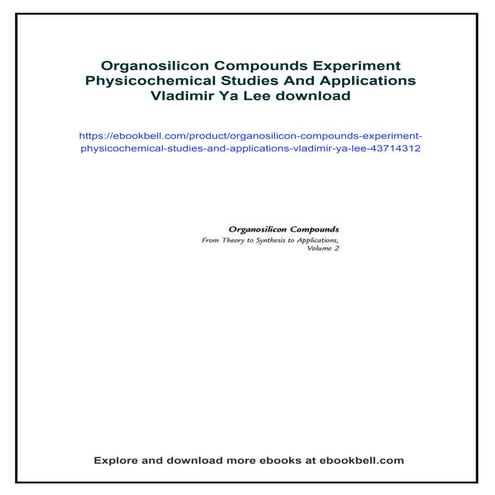 Organosilicon Compounds Experiment Physicochemical Studies And ...