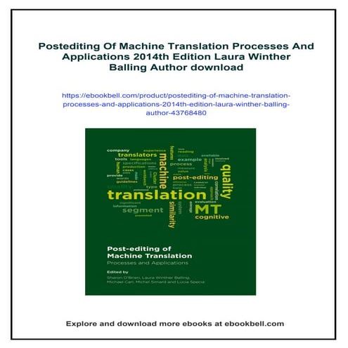 Postediting Of Machine Translation Processes And Applications 2014th ...