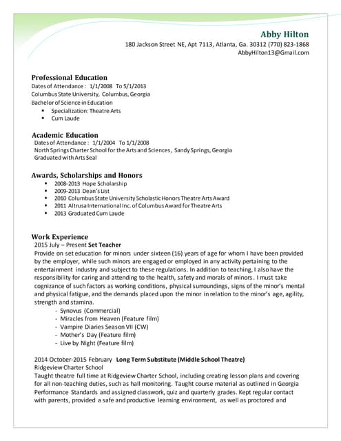 Abby Hilton Resume 2016 | PDF Abby Hilton Resume 2016 | PDF