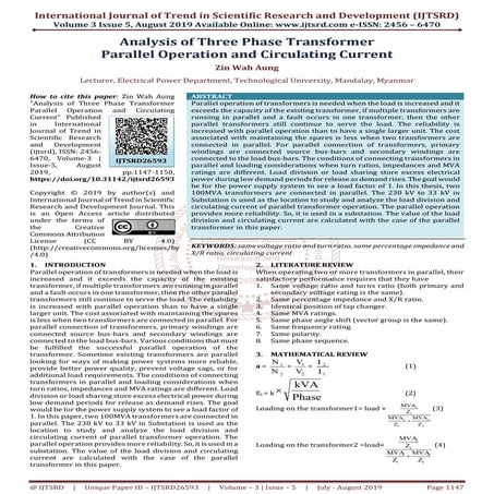 Analysis Of Three Phase Transformer Parallel Operation And Circulating
