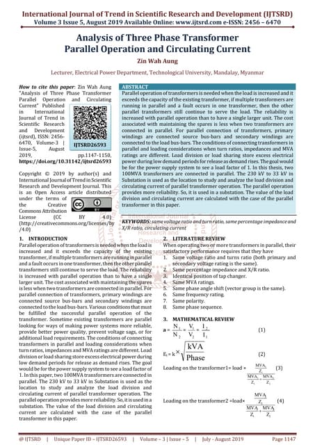 Analysis Of Three Phase Transformer Parallel Operation And Circulating