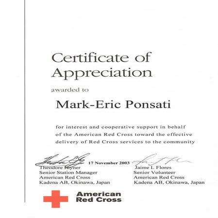 American Red Cross Appreciation Certificate | PDF