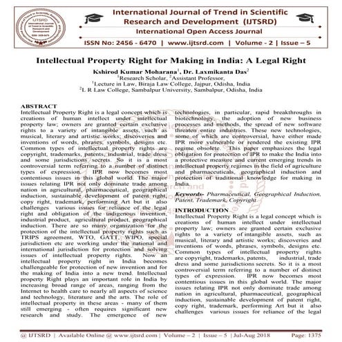 Intellectual Property Right for Making in India: A Legal Right | PDF