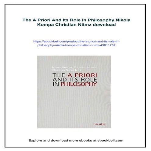 The A Priori And Its Role In Philosophy Nikola Kompa Christian Nitmz | PDF
