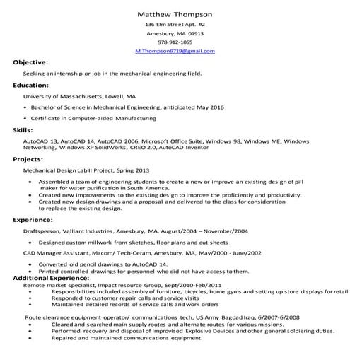 intership resume | PDF
