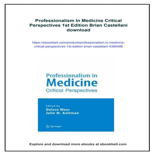 Professionalism In Medicine Critical Perspectives 1st Edition Brian ...