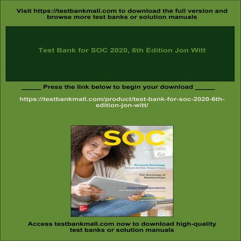 Test Bank for SOC 2020, 6th Edition Jon Witt | PDF