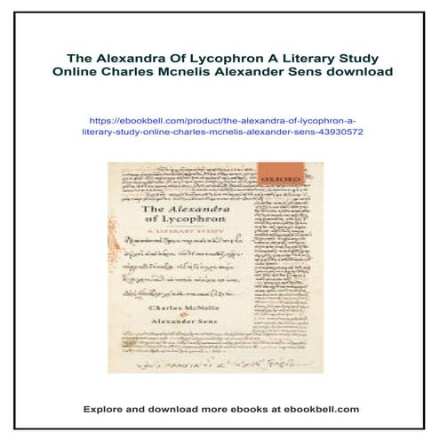 The Alexandra Of Lycophron A Literary Study Online Charles Mcnelis ...