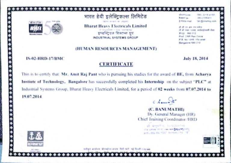 bhel certificate